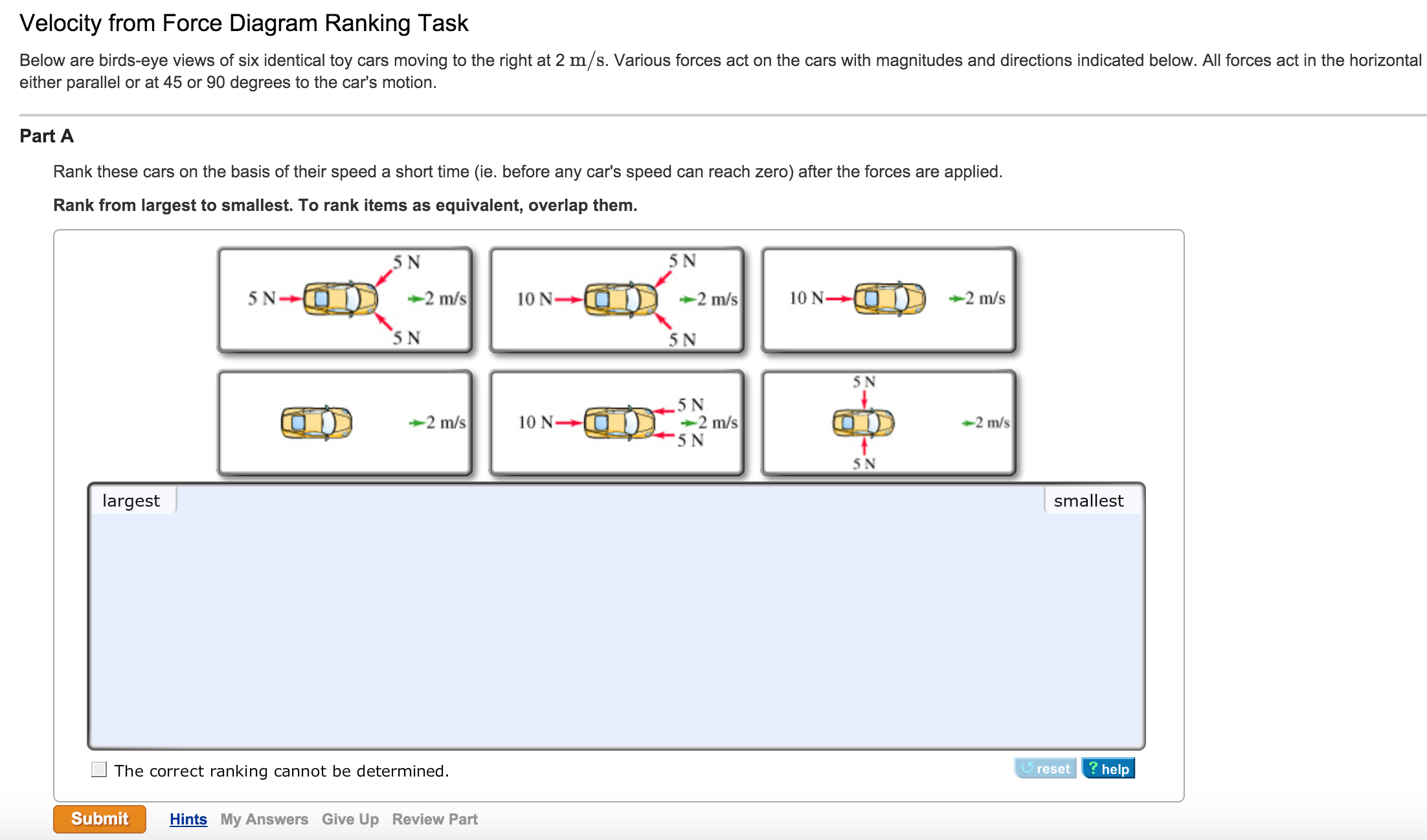 Solved Velocity from Force Diagram Ranking Task Below are | Chegg.com