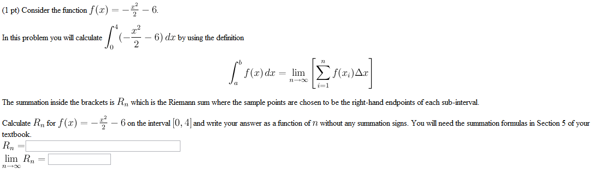 Solved Consider the function f(x) = - x2/2 - 6. In this | Chegg.com