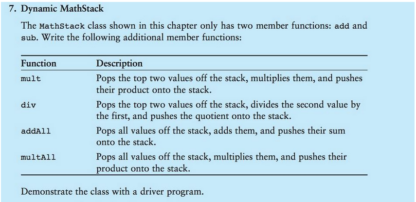 Dynamic MathStack The MathStack class shown in this | Chegg.com