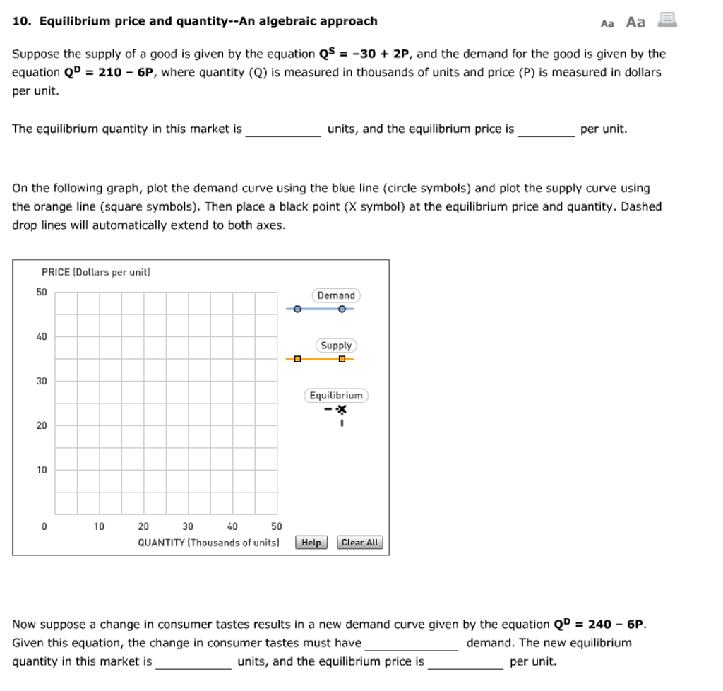 Solved Equilibrium price and quantity -- An algebraic | Chegg.com