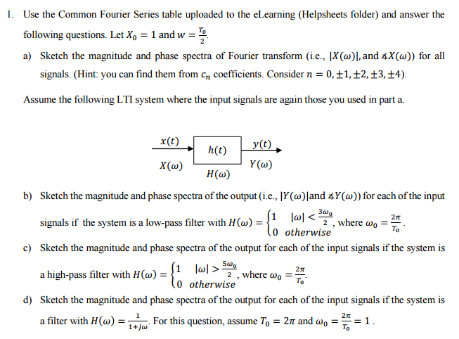 Solved Use the Common Fourier Series table uploaded to the | Chegg.com