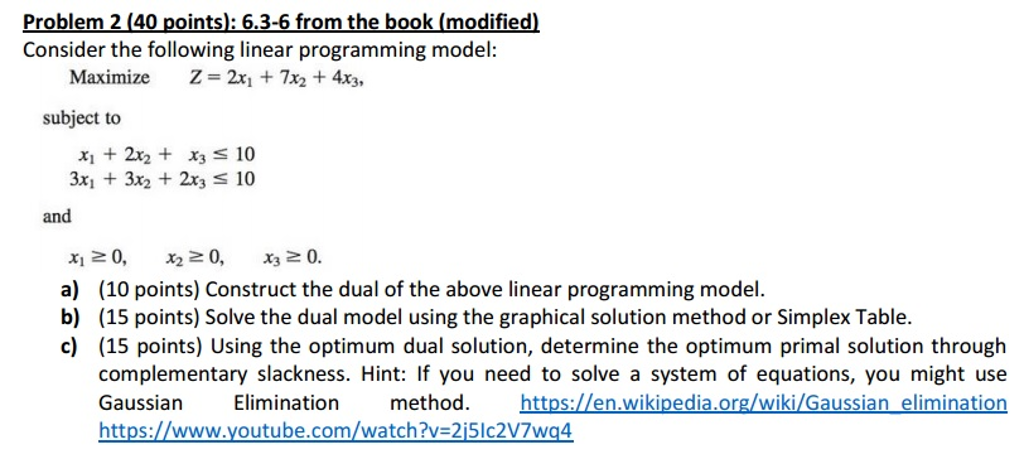 Solved Operation Research hw Duality 2 this is the | Chegg.com