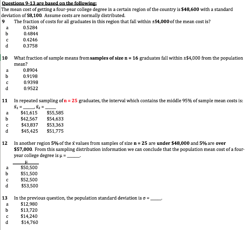 Solved The mean cost of getting a four-year college degree | Chegg.com