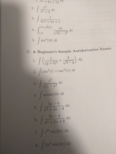 Solved A Beginner's Sample Antiderivative Exam: integral | Chegg.com
