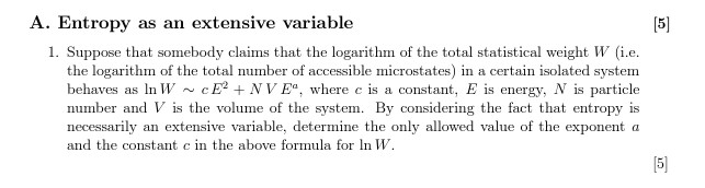 Solved A. Entropy as an extensive variable 1. Suppose that | Chegg.com