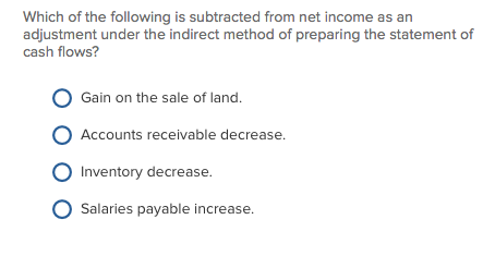 Solved Which of the following is subtracted from net income | Chegg.com