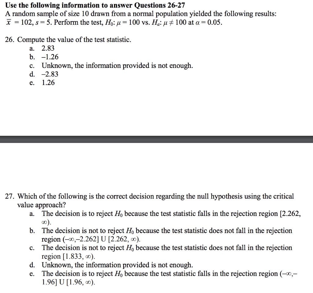 Solved Use the following information to answer Questions | Chegg.com