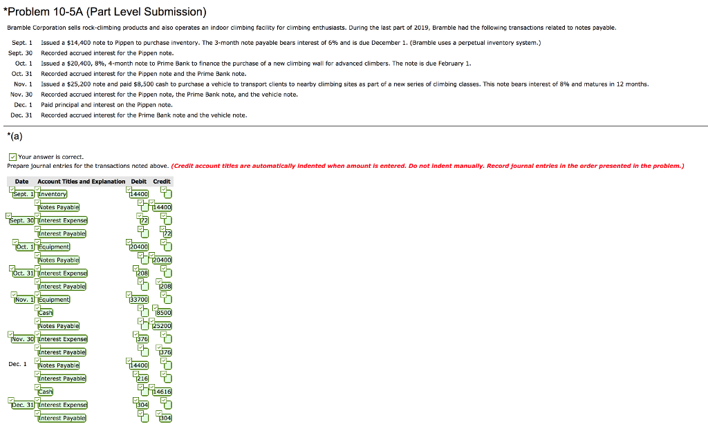 Solved *Problem 10-5A (Part Level Submission) Bramble | Chegg.com