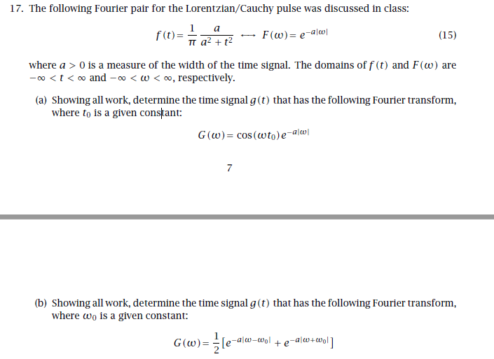 Solved The following Fourier pair for the Lorentzian/Cauchy | Chegg.com