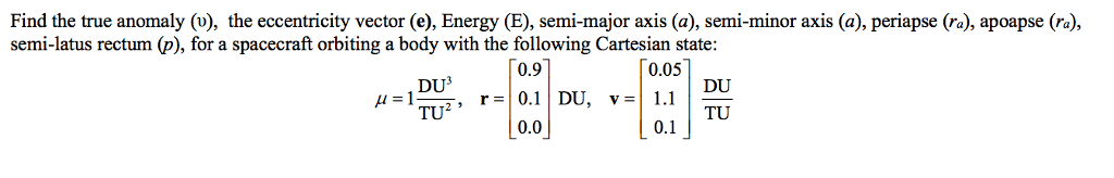 Find the true anomaly (v), the eccentricity vector | Chegg.com
