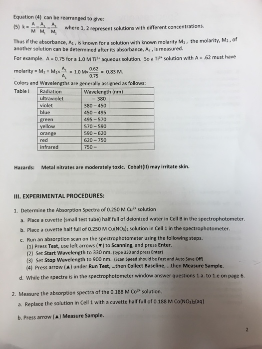 Solved Experiment 21 Spectroscopy Name OBJECTIVES 1. To use | Chegg.com