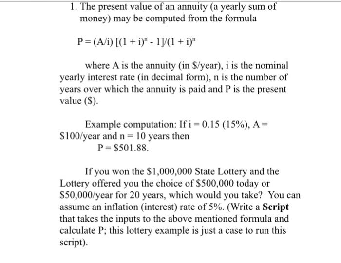 Solved The present value of an annuity (a yearly sum of | Chegg.com