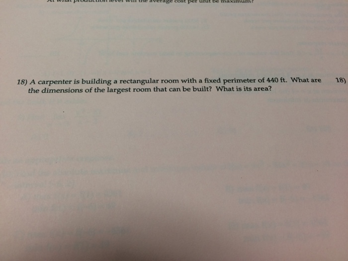 Solved 18) A carpenter is building a rectangular room with a | Chegg.com