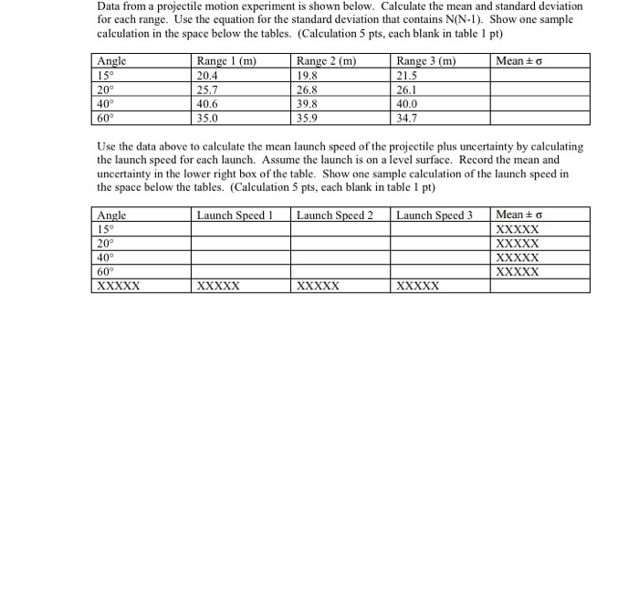 Solved Data from a projectile motion experiment is shown | Chegg.com
