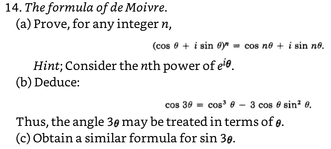 Solved The formula of de Moivre. Prove, for any integer n, | Chegg.com