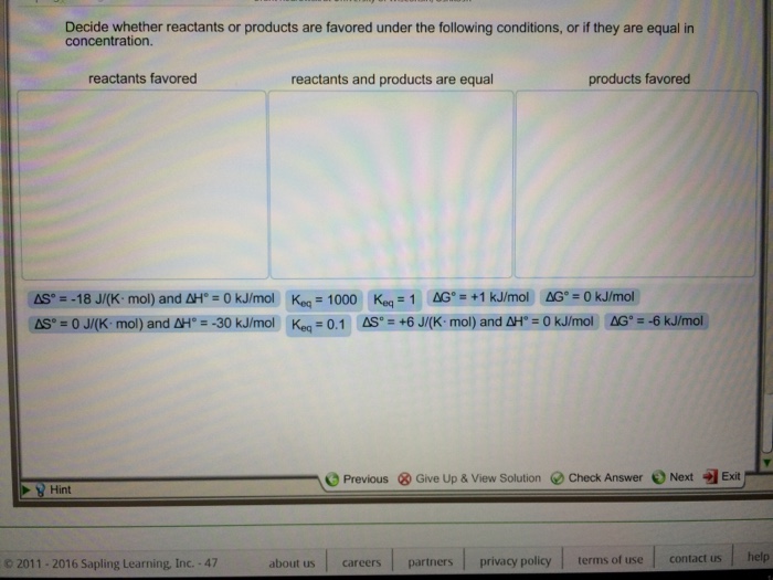 Solved Decide whether reactants or products are favored | Chegg.com