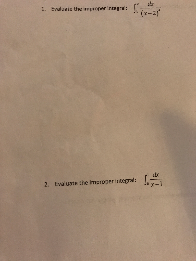 Solved Evaluate the improper integral: integral^infinity_3 | Chegg.com