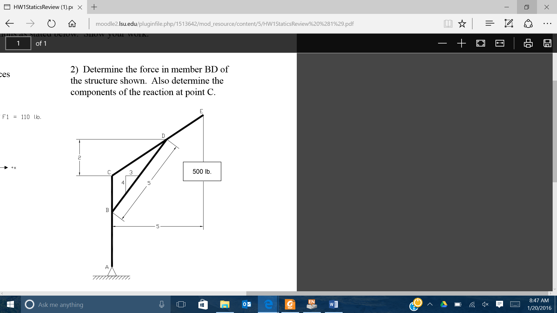 Determine The Force In Member Bd Of The Structure