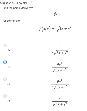 Solved Find the partial derivative f_y for the function | Chegg.com