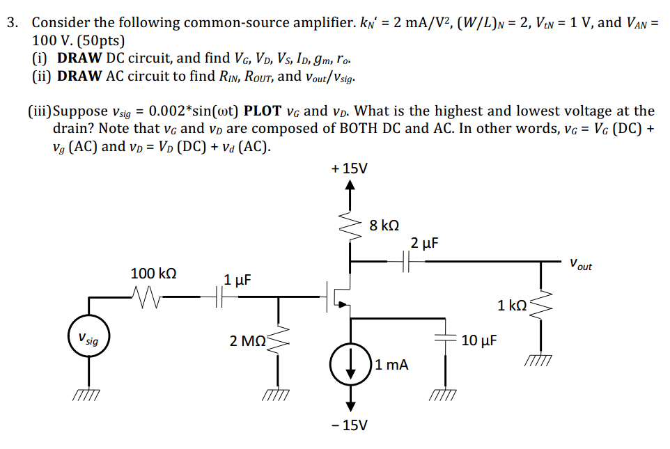 Solved Consider the following common-source amplifier. kN' = | Chegg.com