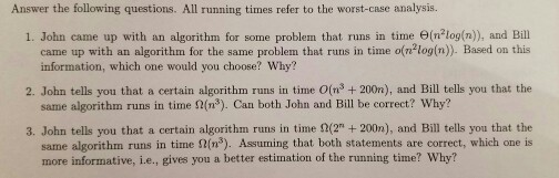 Solved Can I get some help with these Running time | Chegg.com
