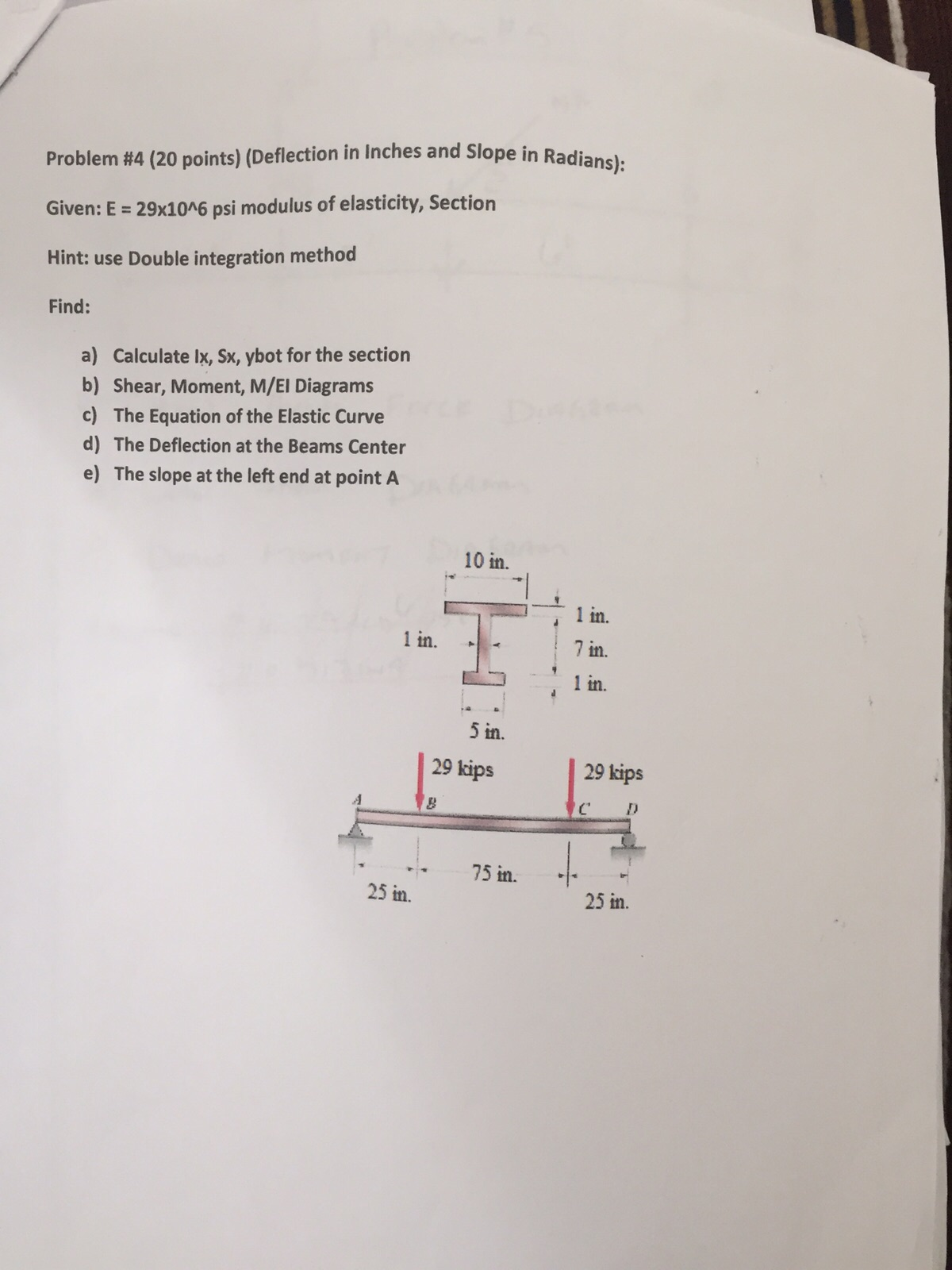 Solved Problem #4 (20 points) (Deflection n Inches and | Chegg.com