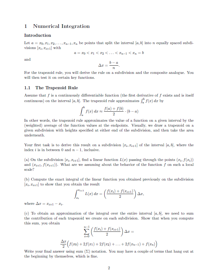Solved Numerical Integration Introduction Let a = | Chegg.com