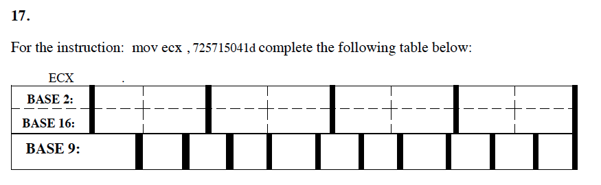 Solved For the instruction: mov ecx , 725715041d complete | Chegg.com