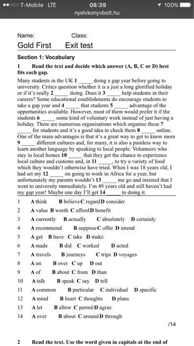 Read the text and decide which answer (A, B. C or D) | Chegg.com Read the text and decide which answer (A, B. C or D) | Chegg.com