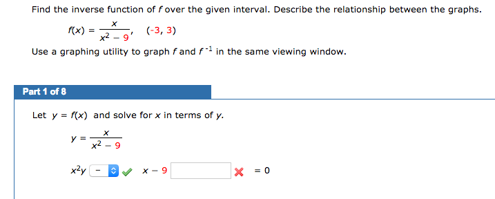 Solved Find the inverse function of f over the given | Chegg.com