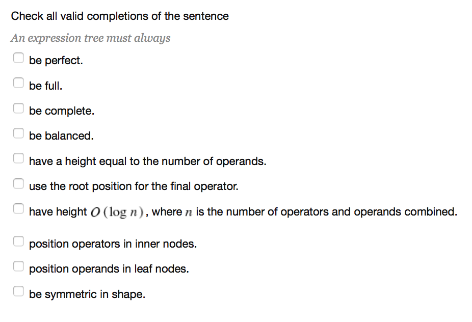 Solved Check all valid completions of the sentence An | Chegg.com