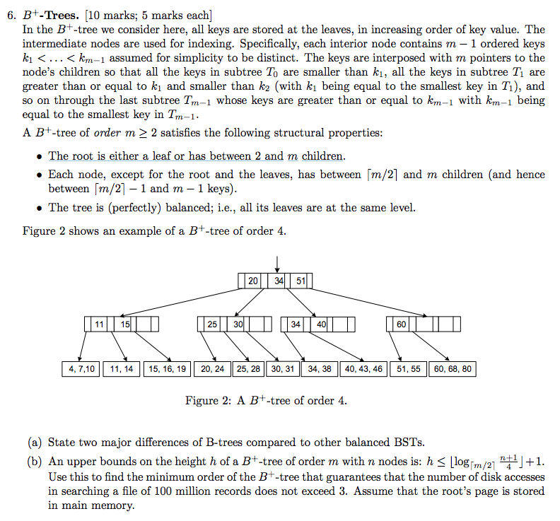 Solved B^+-Trees. [10 marks; 5 marks each] In the B^+-tree | Chegg.com