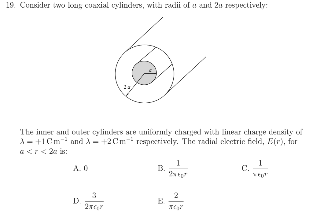 Solved Consider two long coaxial cylinders, with radii of a | Chegg.com