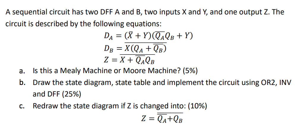 Solved A sequential circuit has two DFF A and B, two inputs | Chegg.com