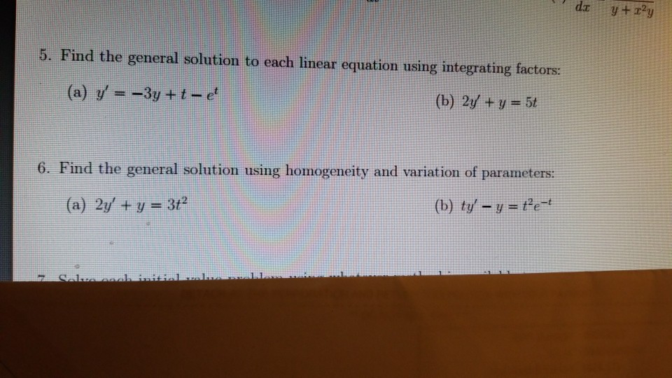 Solved 5. Find the general solution to each linear equation | Chegg.com