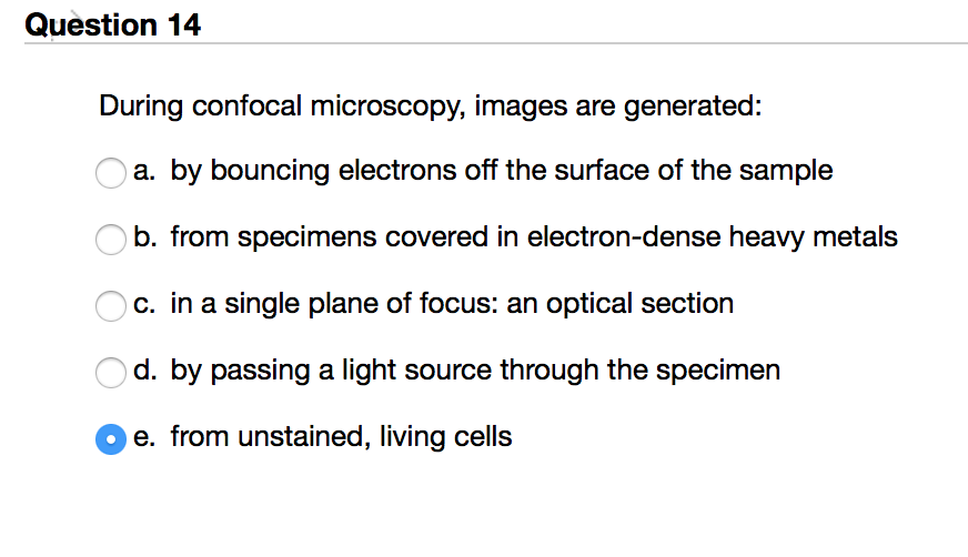Solved During confocal microscopy, images are generated: by | Chegg.com