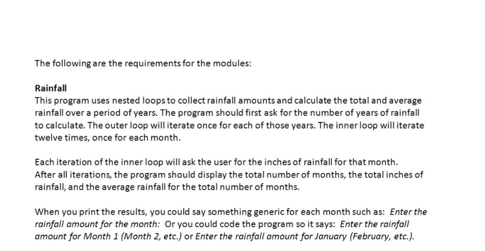 Solved The following are the requirements for the modules: | Chegg.com