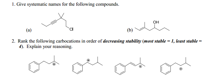 Solved Give systematic names for the following compounds. | Chegg.com