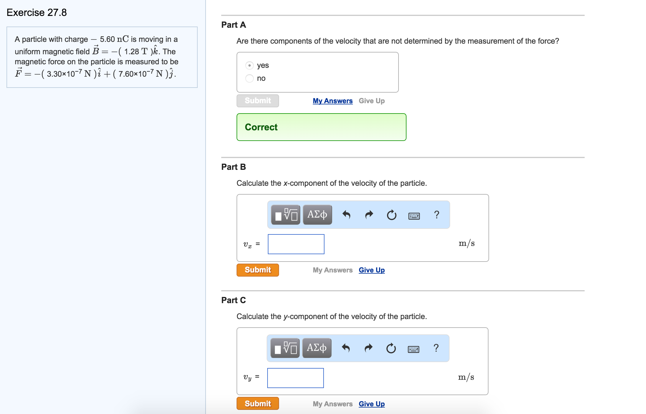 Solved A particle with charge ? 5.60 nC is moving in a | Chegg.com