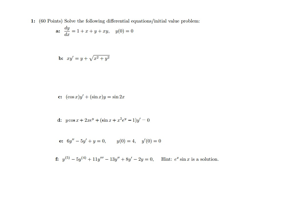 Solved Solve the following differential equations/initial | Chegg.com