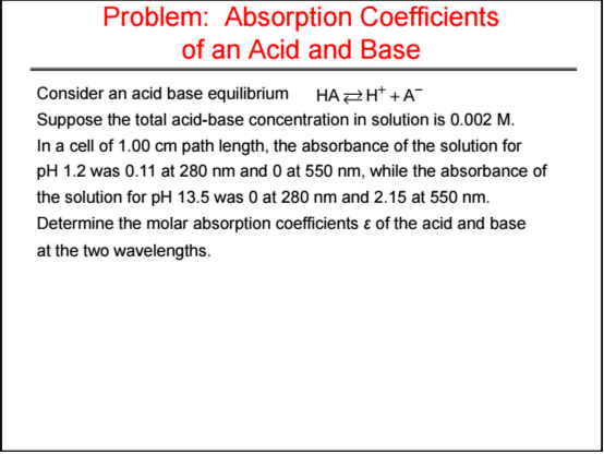 Solved Absorption Coefficients of an Acid and Base Consider | Chegg.com