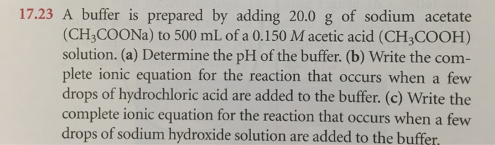 Solved A buffer is prepared by adding 20.0 g of sodium | Chegg.com