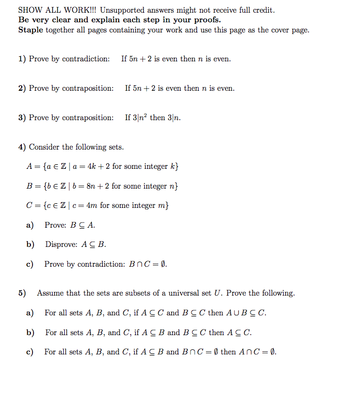 Solved SHOW ALL WORK!!! Unsupported answers might not | Chegg.com