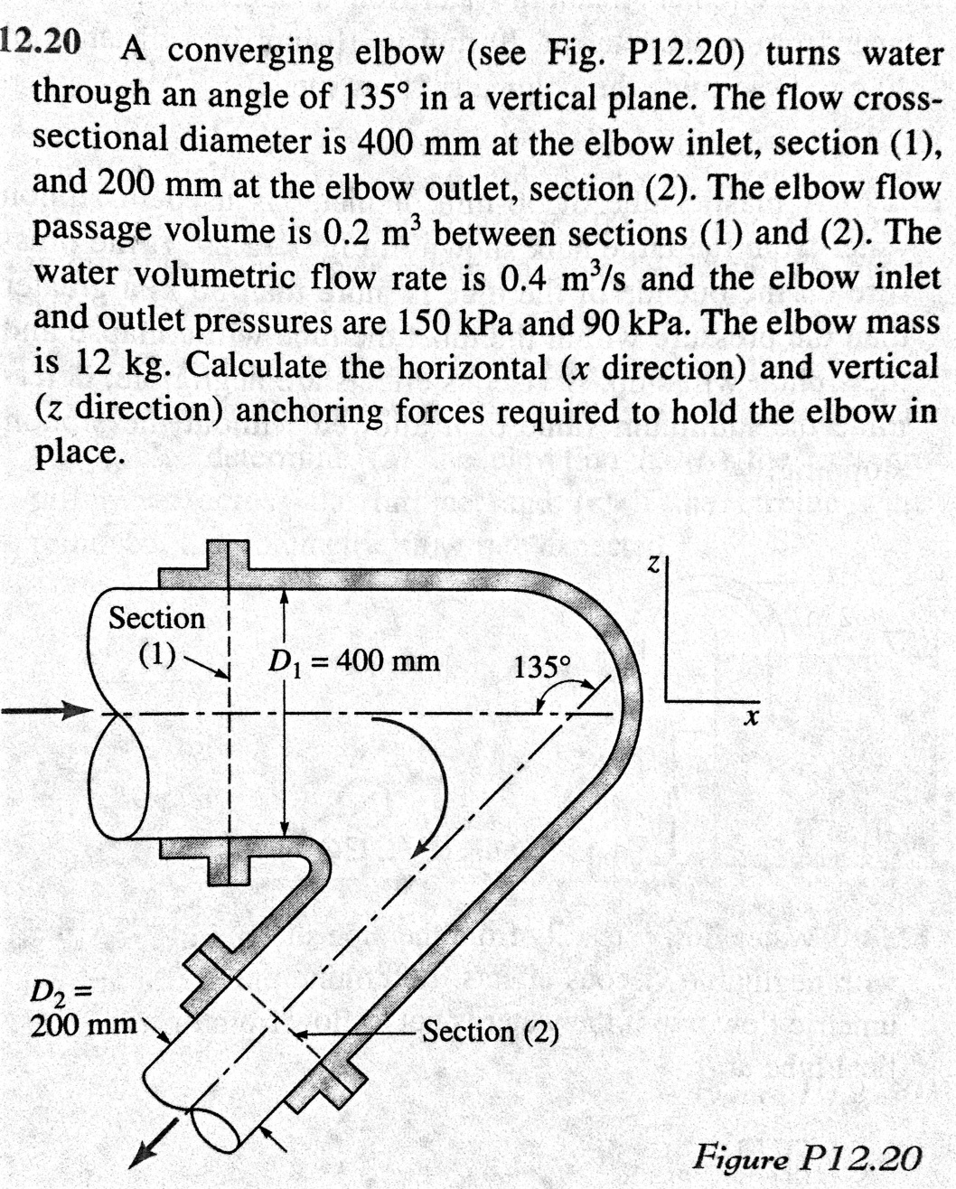 Solved A converging elbow (see Fig. P12.20) turns water | Chegg.com