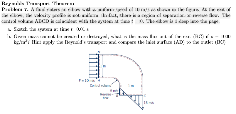 Solved Reynolds Transport Theorem Problem 7. A fluid enters | Chegg.com