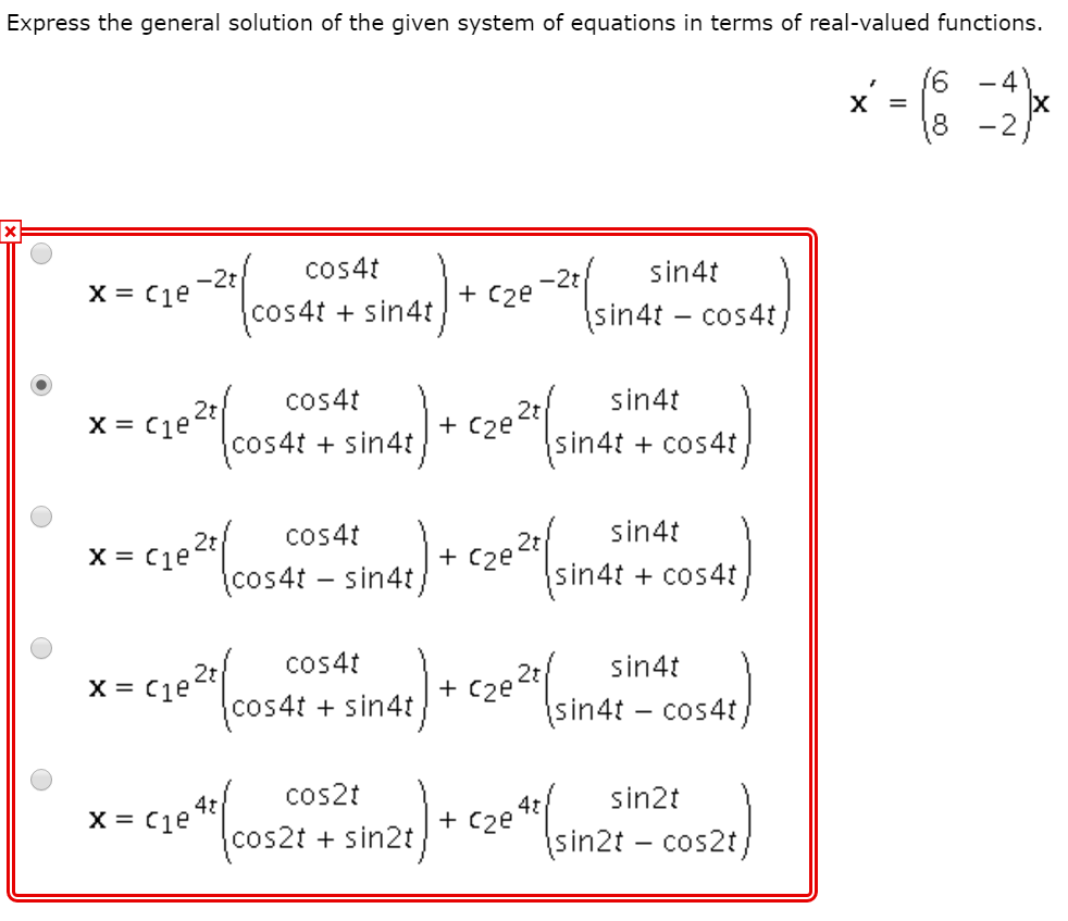 Solved Express the general solution of the given system of | Chegg.com