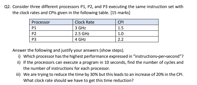 Solved Q2 Consider Three Different Processors P1 P2 And 
