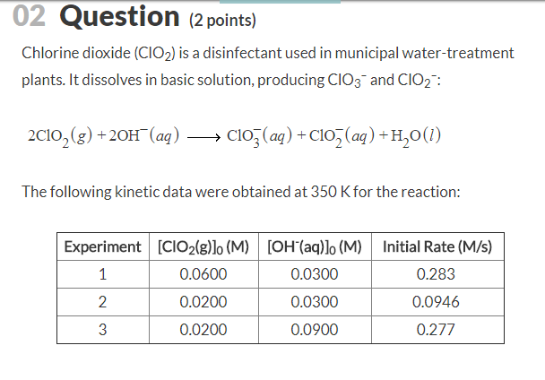 Solved 02 Question (2points) Chlorine dioxide (CIO2) is a | Chegg.com
