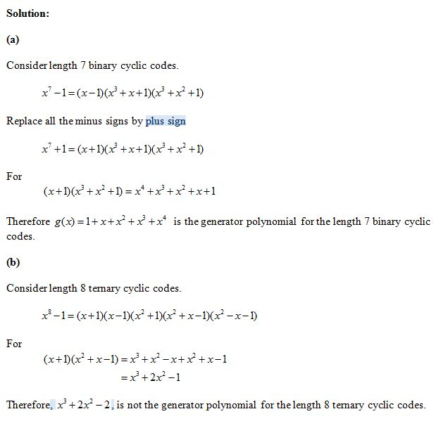 (Solved) - Determine whether the following polynomials are generator ...