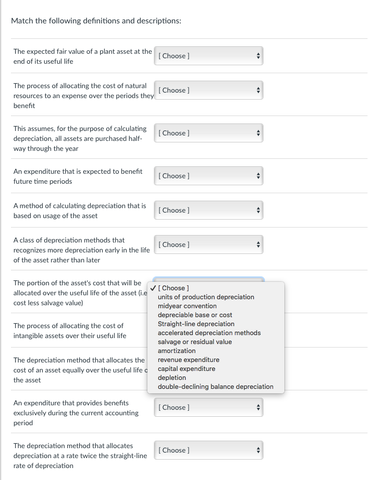 Solved Match the following defnitions and descriptions The | Chegg.com